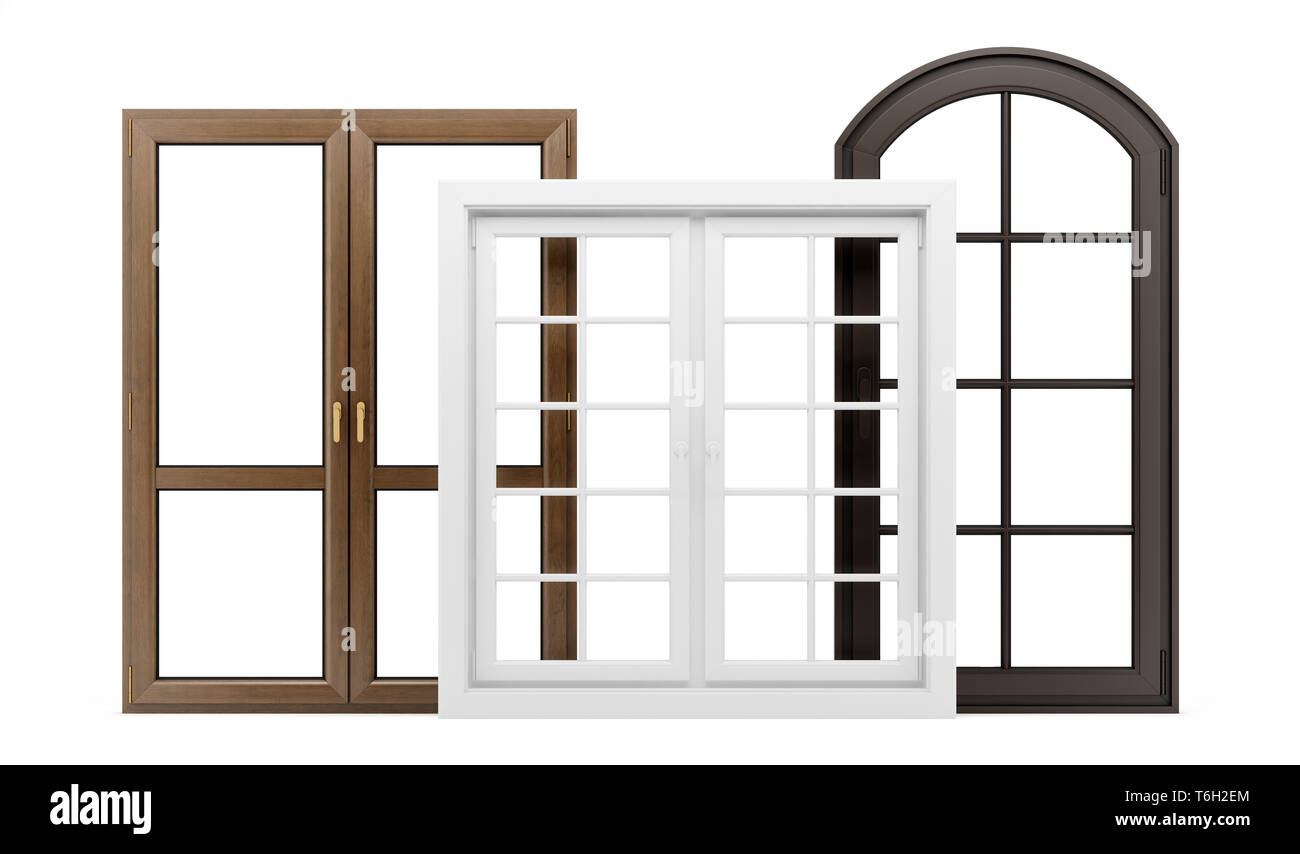 three windows isolated on white background Stock Photo - Alamy