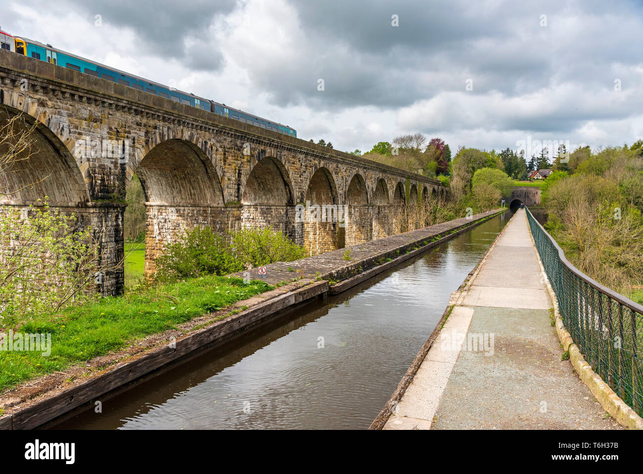 The Chirk aqueduct and railway viaduct over the Ceiriog valley North ...