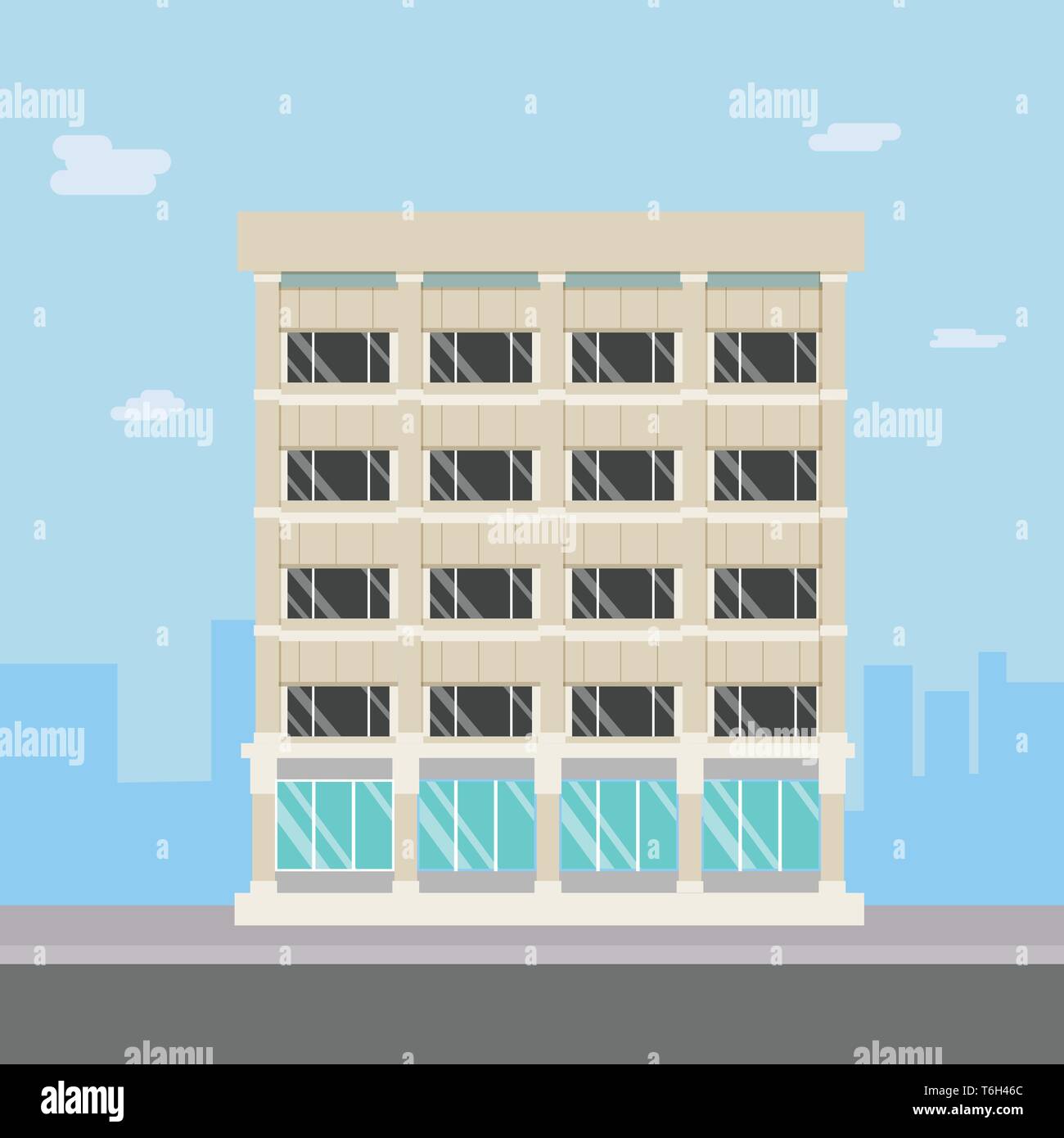 Flat design building with cityscape.Compadny on main street in town ...