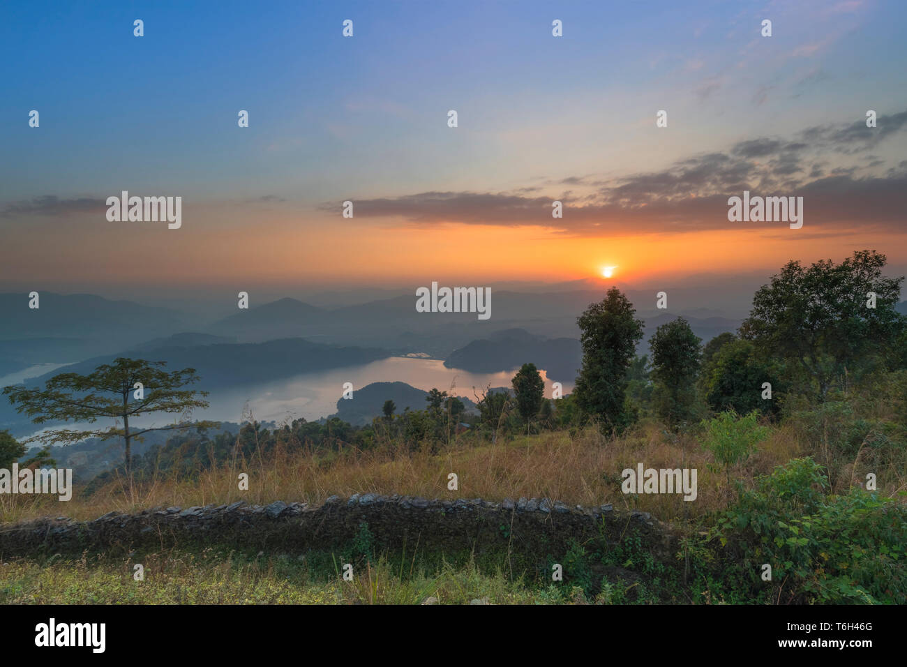 Beautiful sunset view from hilltop begnas lake Nepal Stock Photo - Alamy