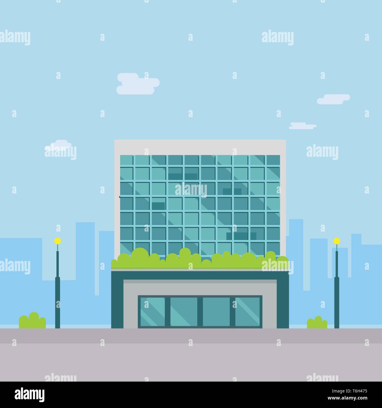 Public buildings on street flat style.Vector illustration.Modern urban ...