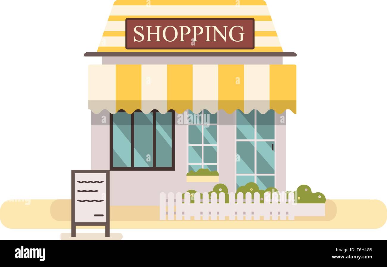 Shop or market store.Cute flat design store buiding vector illustration ...