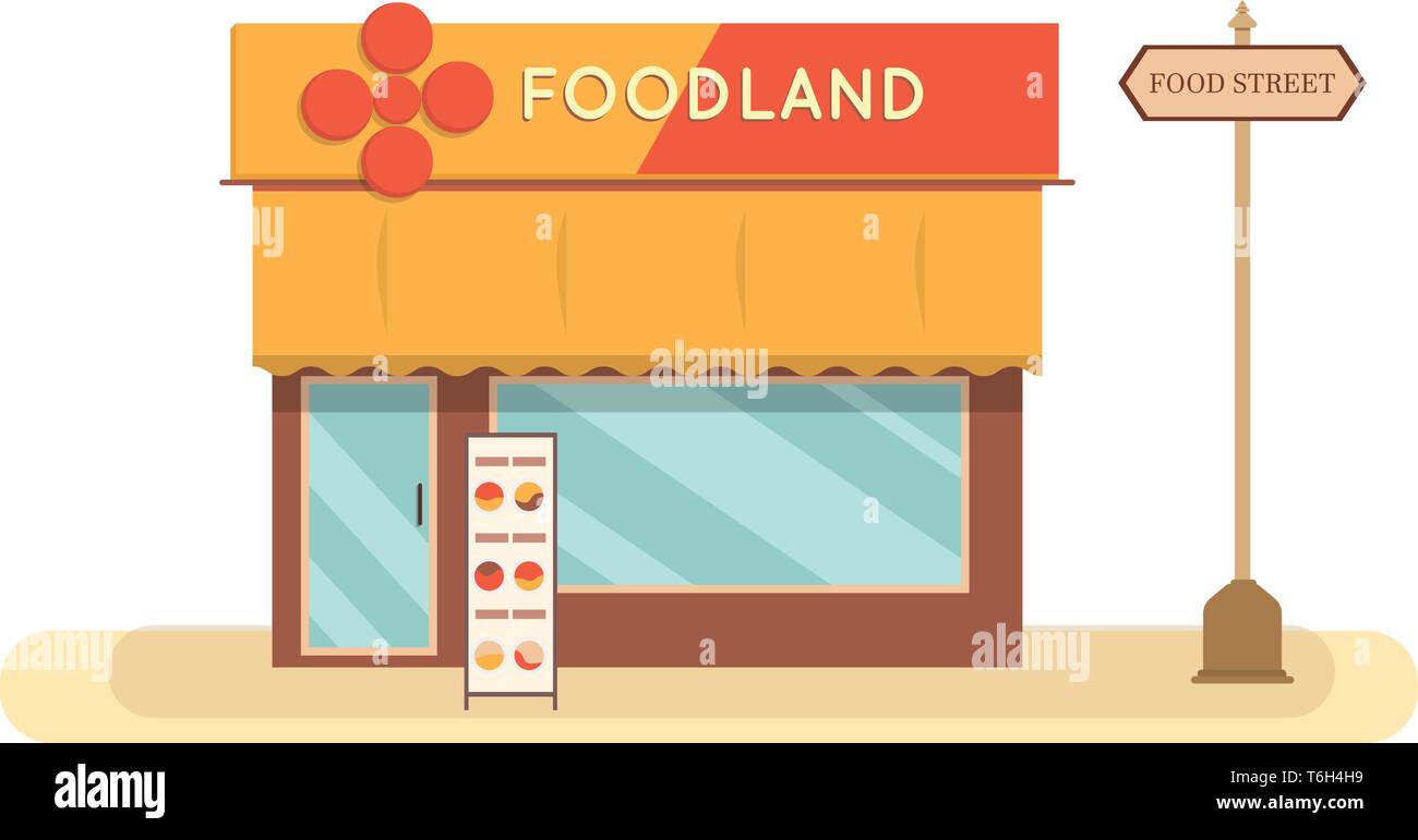 Food store front with menu sign.Restaurant with sign on street vector ...