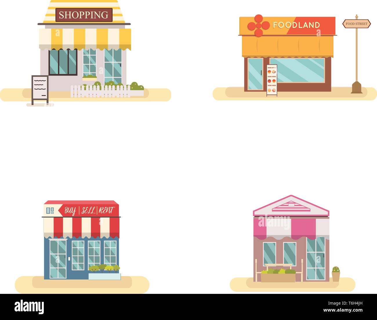 Business store front set flat design vector illustration.Market ...