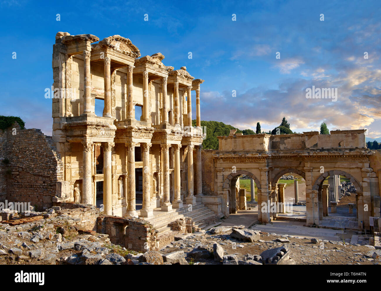 The ancient Library of Celsus , a Roman building ruins in Ephesus ...