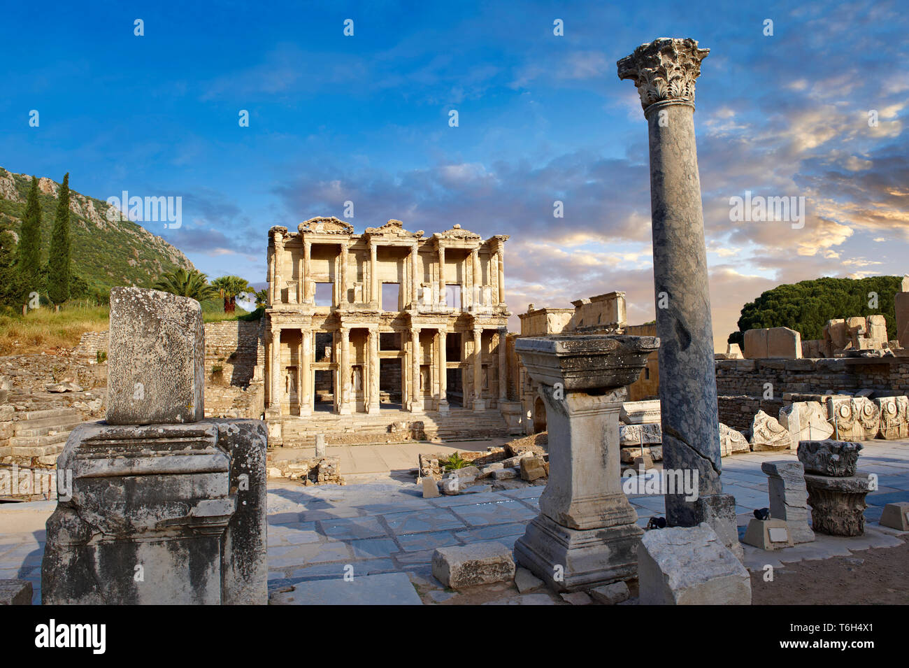 The ancient Library of Celsus , a Roman building ruins in Ephesus ...