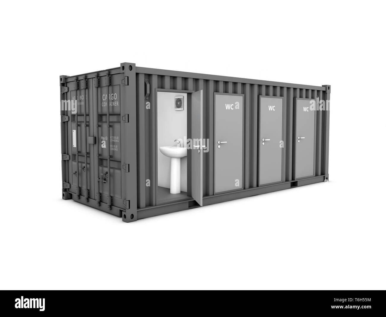 3d Illustration of Converted old shipping container into wc cabine ...