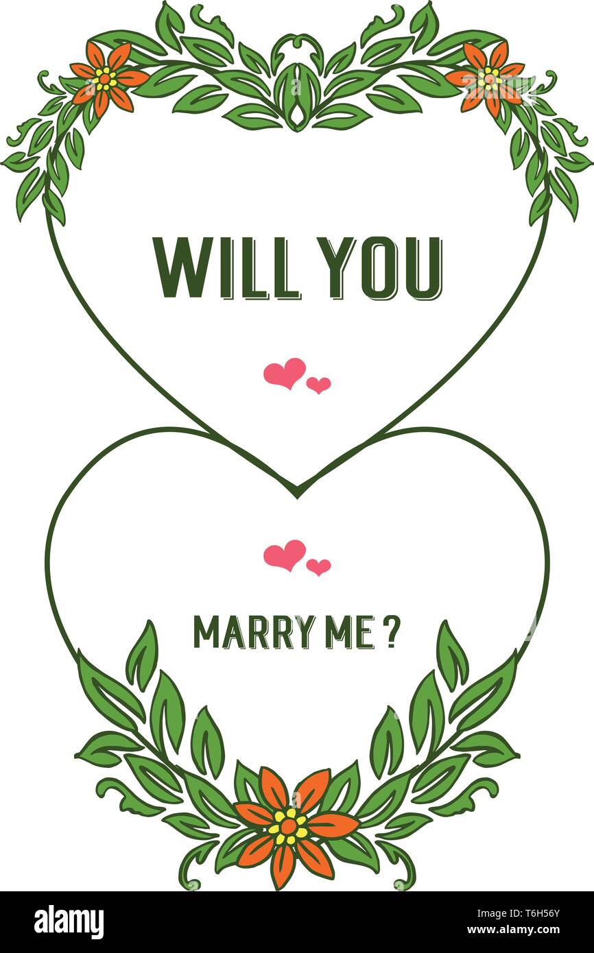 Vector illustration lettering will you marry me with shape love of ...