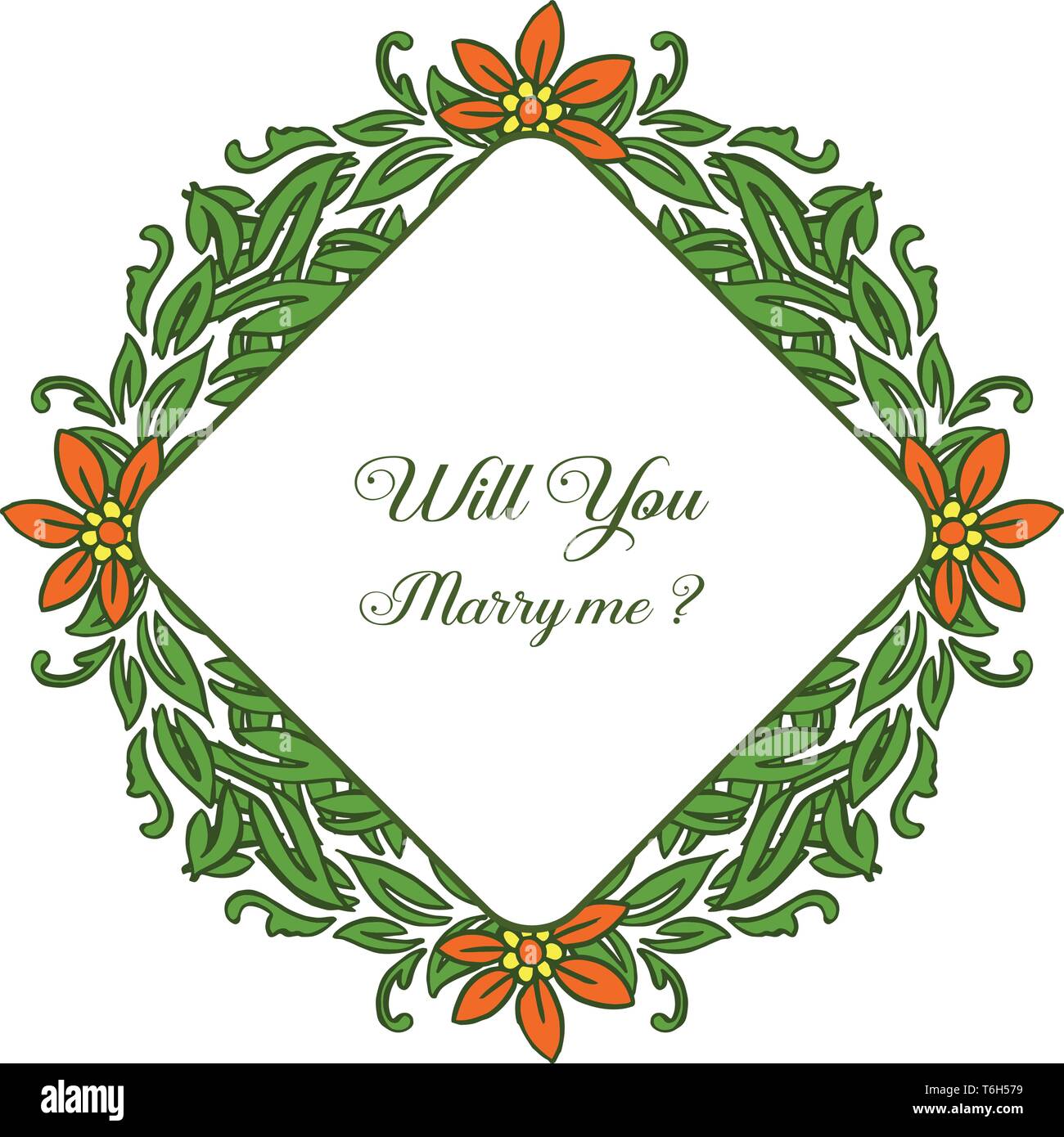 Vector illustration card will you marry me with texture of green leafy ...