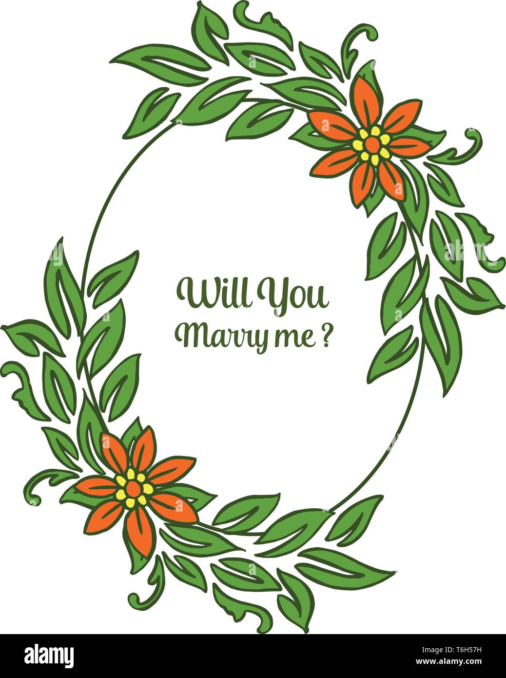 Vector illustration card will you marry me with texture of green leafy ...