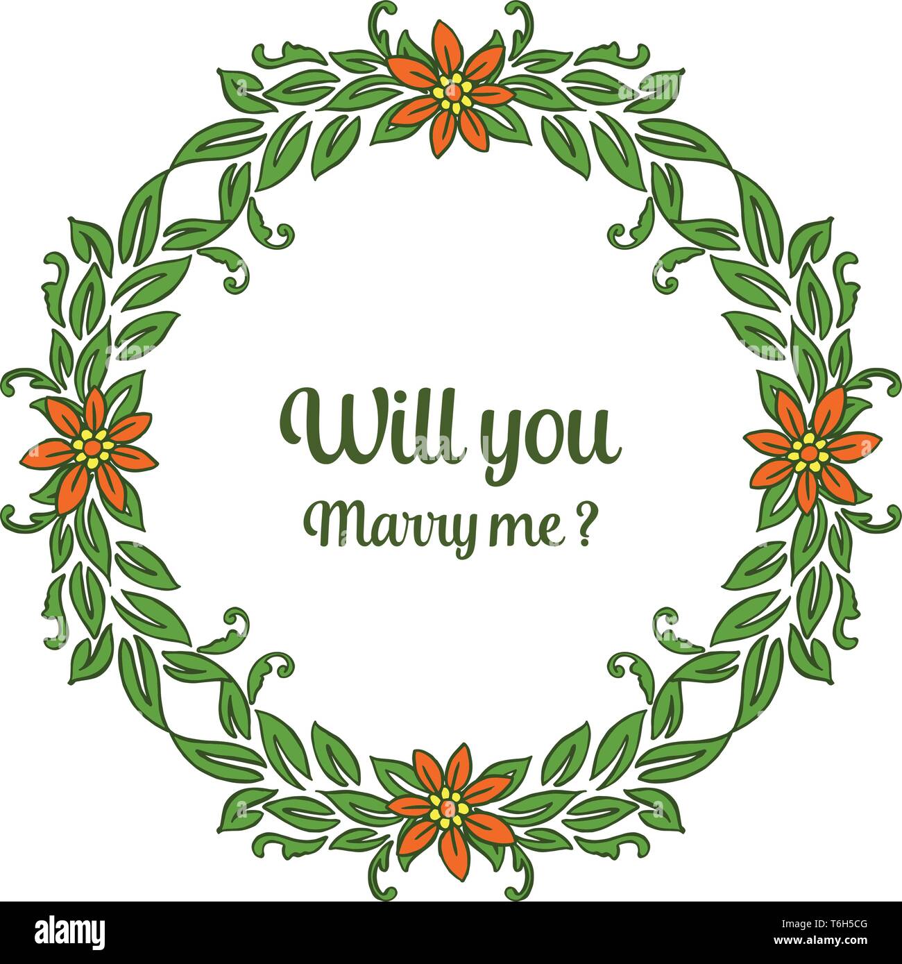 Vector illustration writing will you marry me with frame flower orange ...