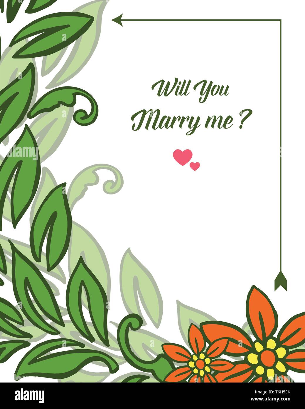 Vector illustration writing will you marry me with frame flower orange ...