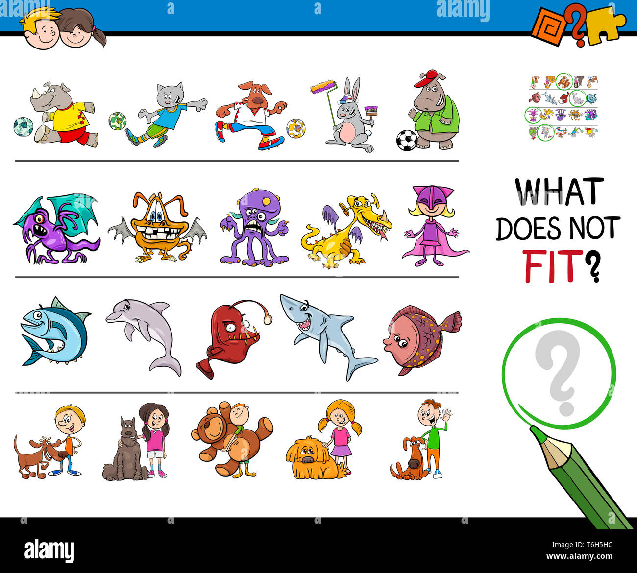 wrong picture in a row educational game Stock Photo - Alamy