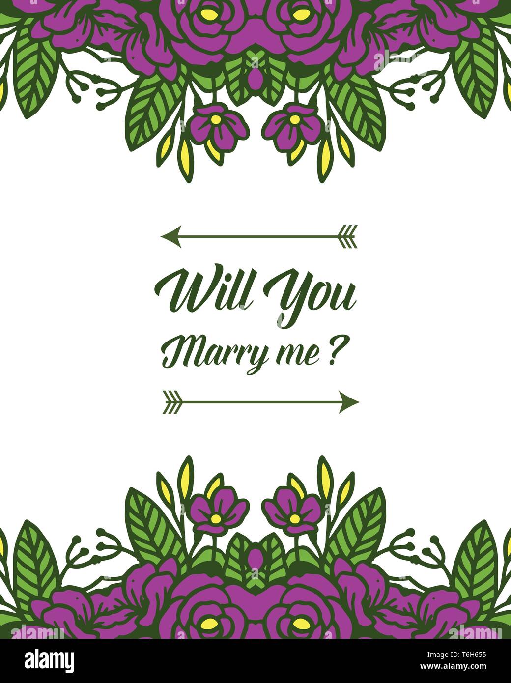 Vector illustration shape will you marry me with pattern purple flower ...
