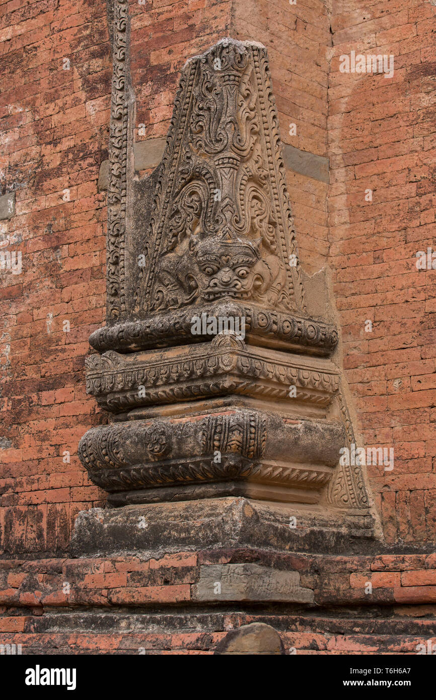 Architectural details on a Buddhist temple in the ancient city of Bagan ...