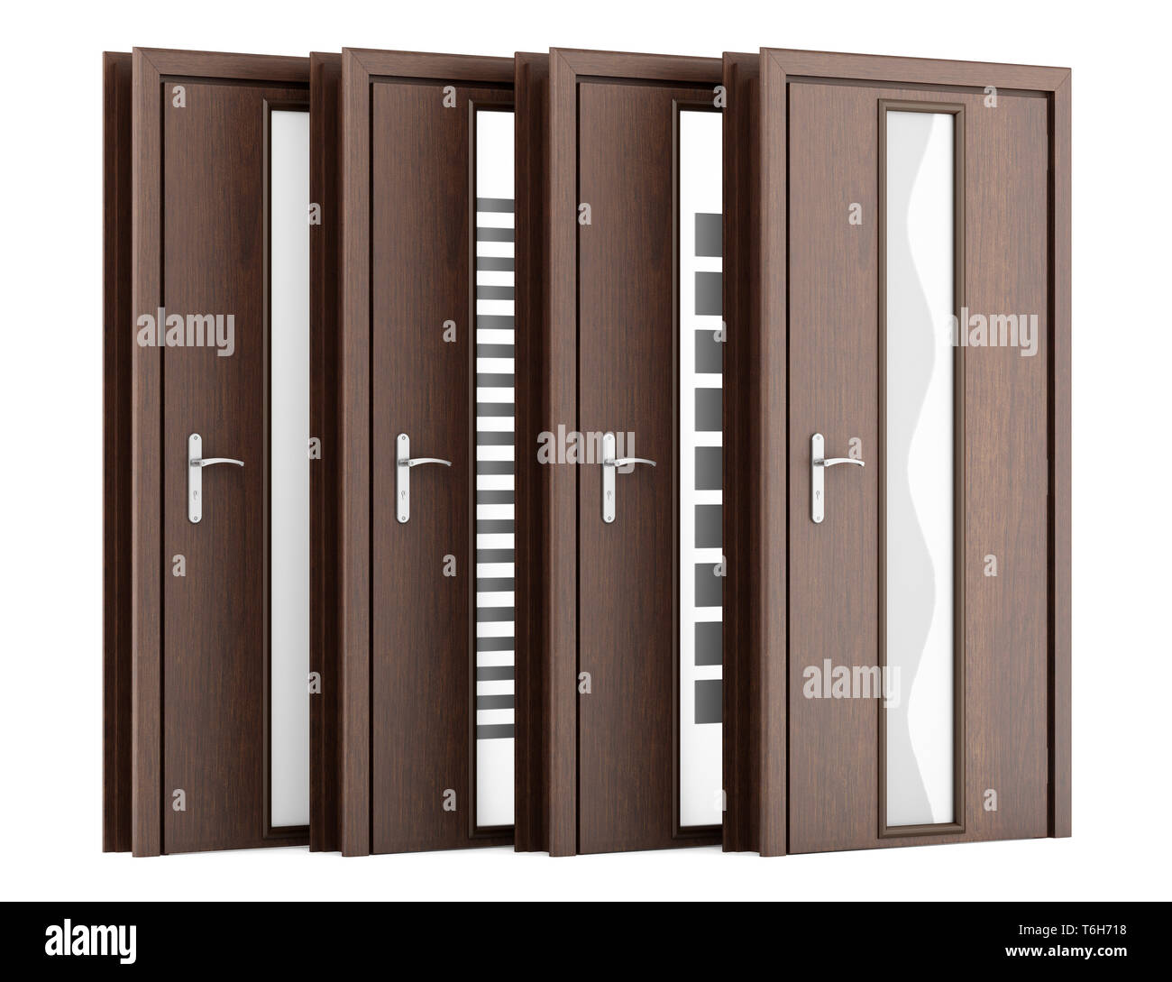 four wooden doors isolated on white background Stock Photo - Alamy