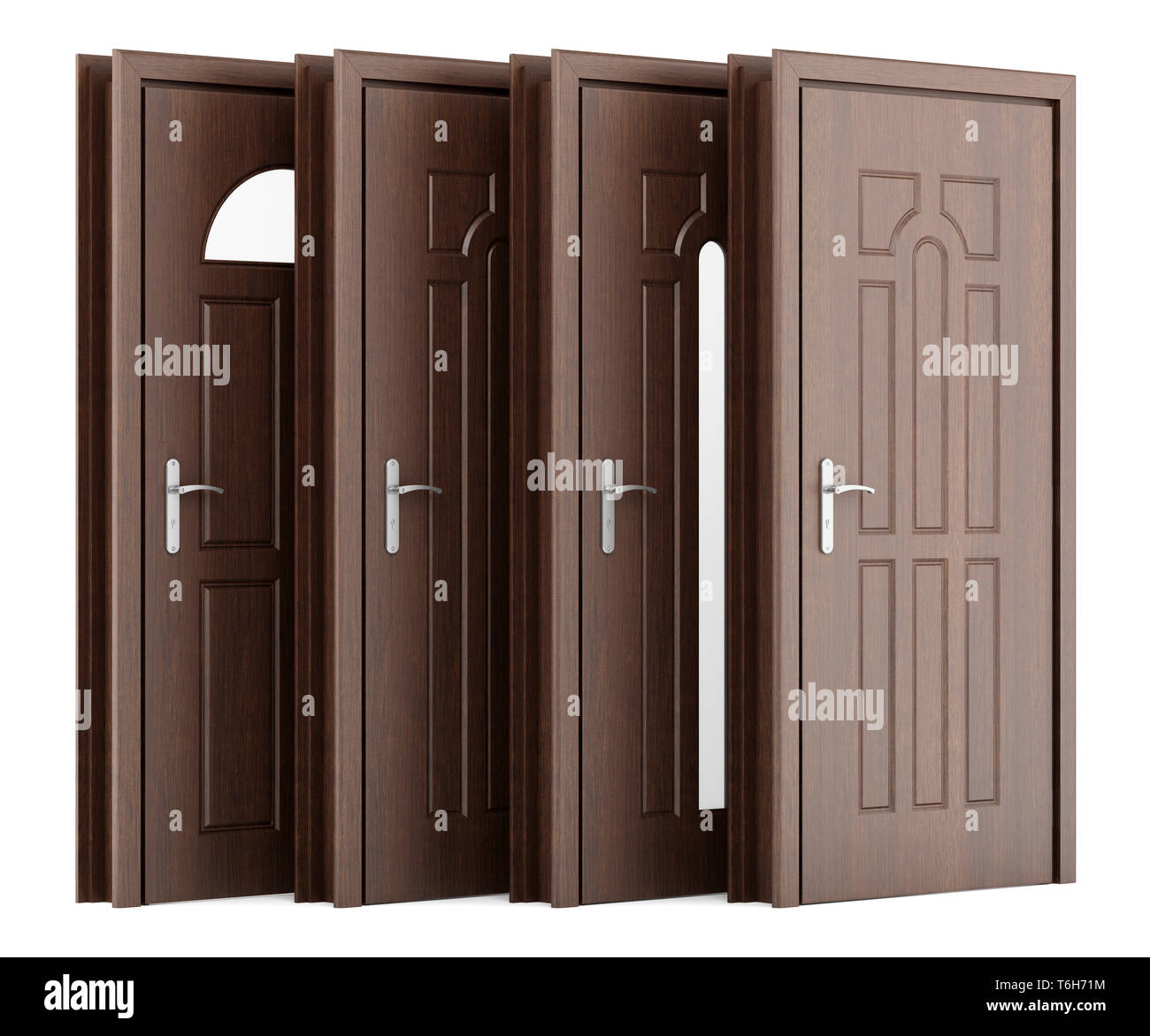 four wooden doors isolated on white background Stock Photo - Alamy