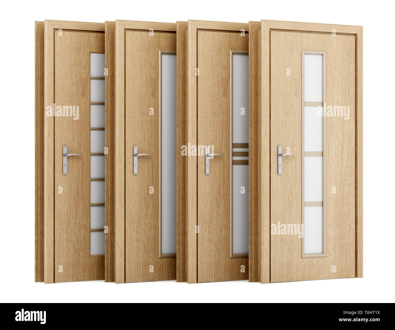 four wooden doors isolated on white background Stock Photo - Alamy