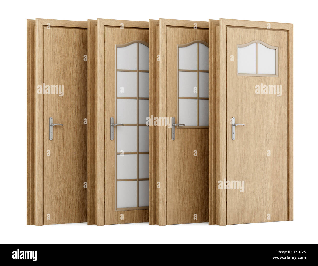 four wooden doors isolated on white background Stock Photo - Alamy