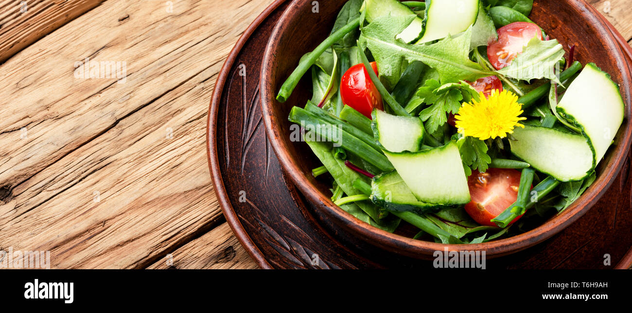 Vegetable salad with fresh lettuce.Healthy spring salad.Mixed leaf ...