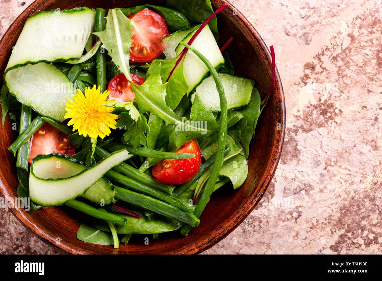 Vegetable salad with fresh lettuce.Healthy spring salad.Mixed leaf ...