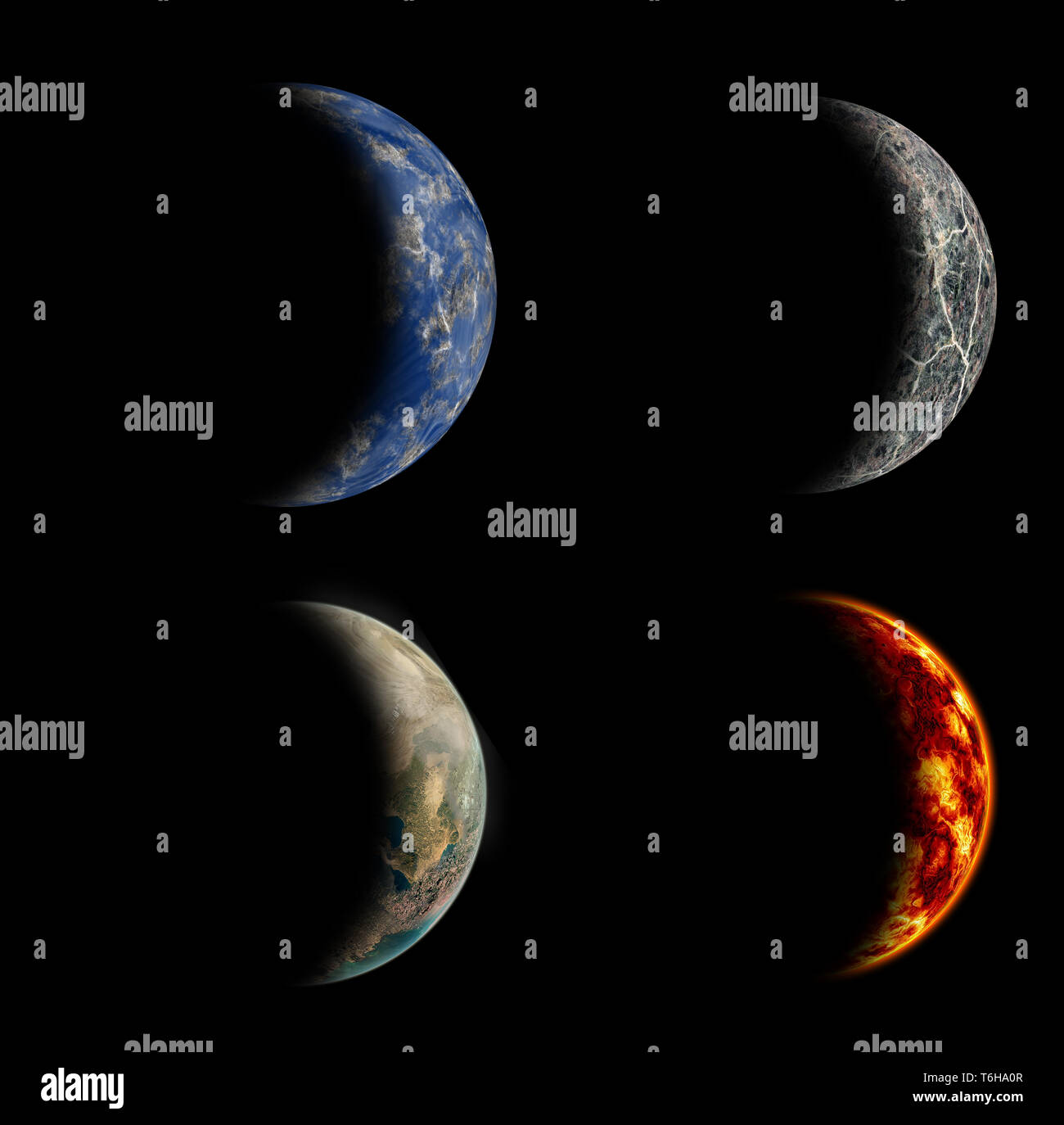 Isolated set of four different planets on black background Stock Photo ...