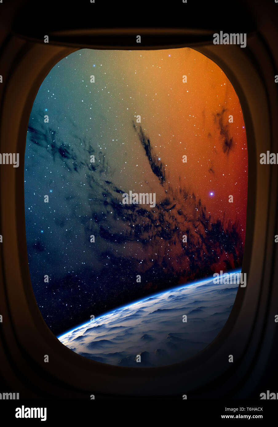 Window view of space with nebula and stars Stock Photo - Alamy