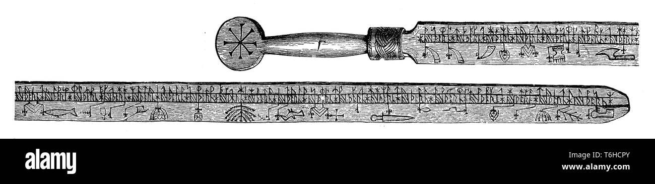 Old Norse rune stick made of lime wood, 1899 Stock Photo - Alamy
