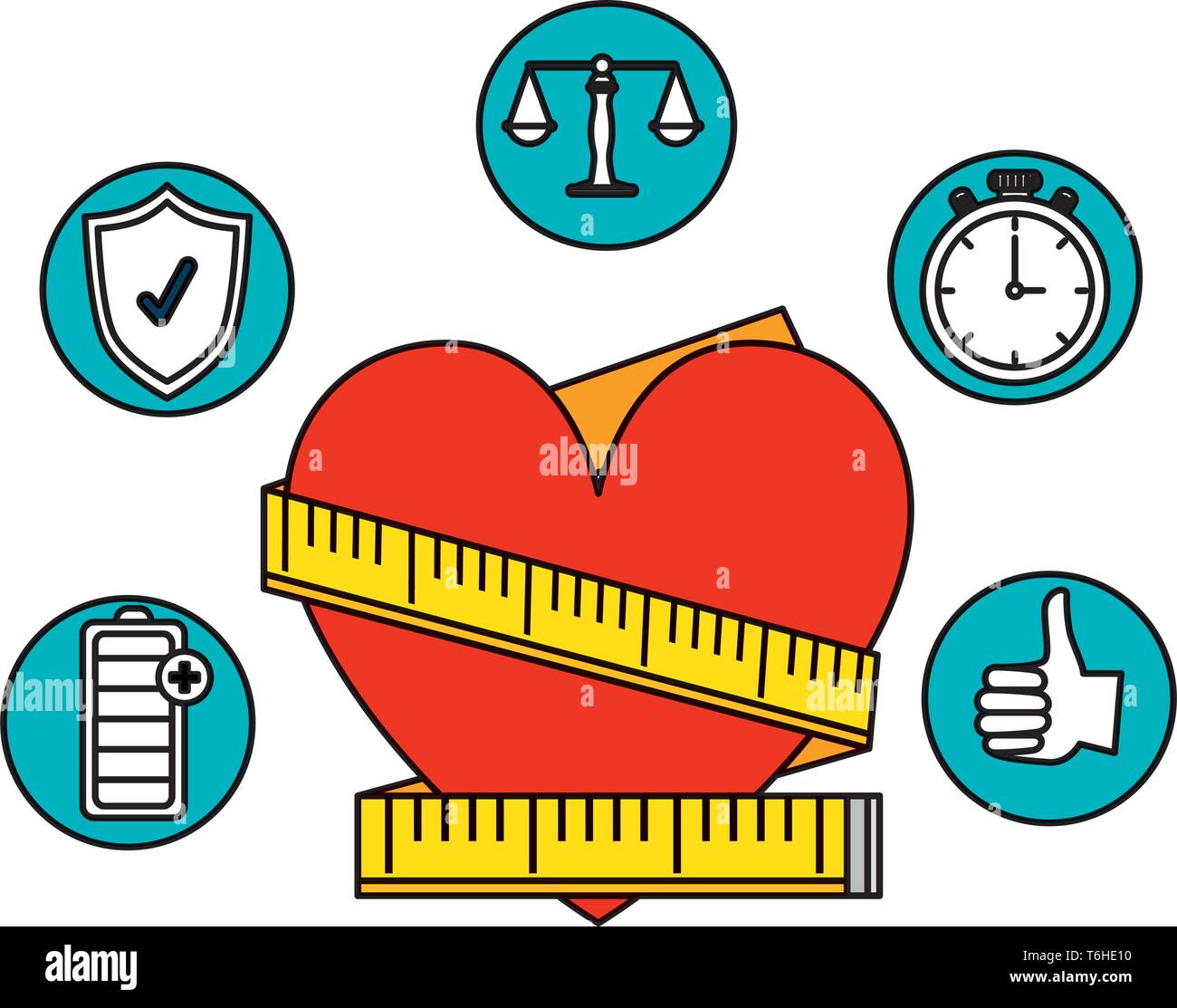 heart with tape measure and healthy icons Stock Vector Image & Art - Alamy
