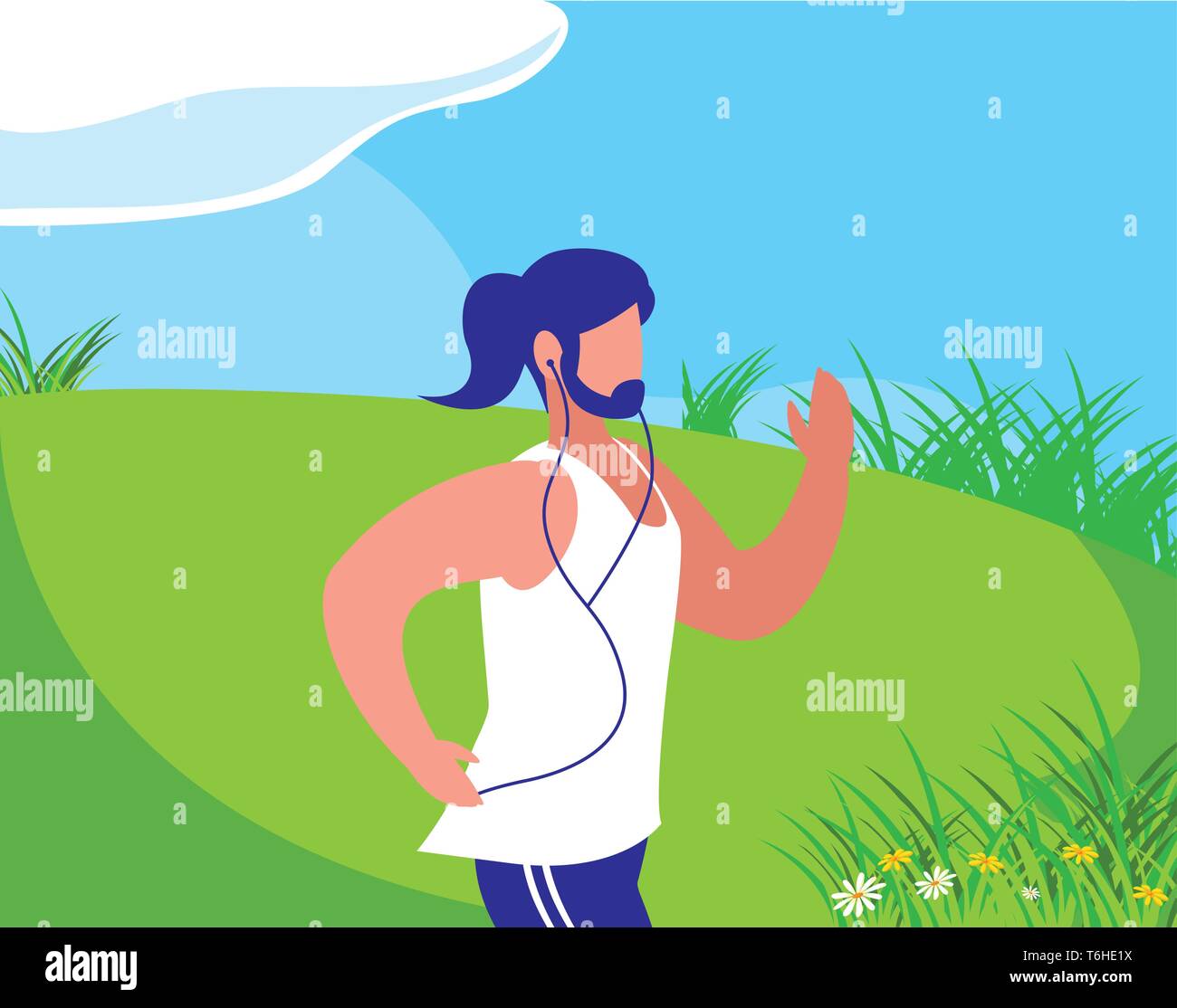 Young man running in field Stock Vector Images - Alamy