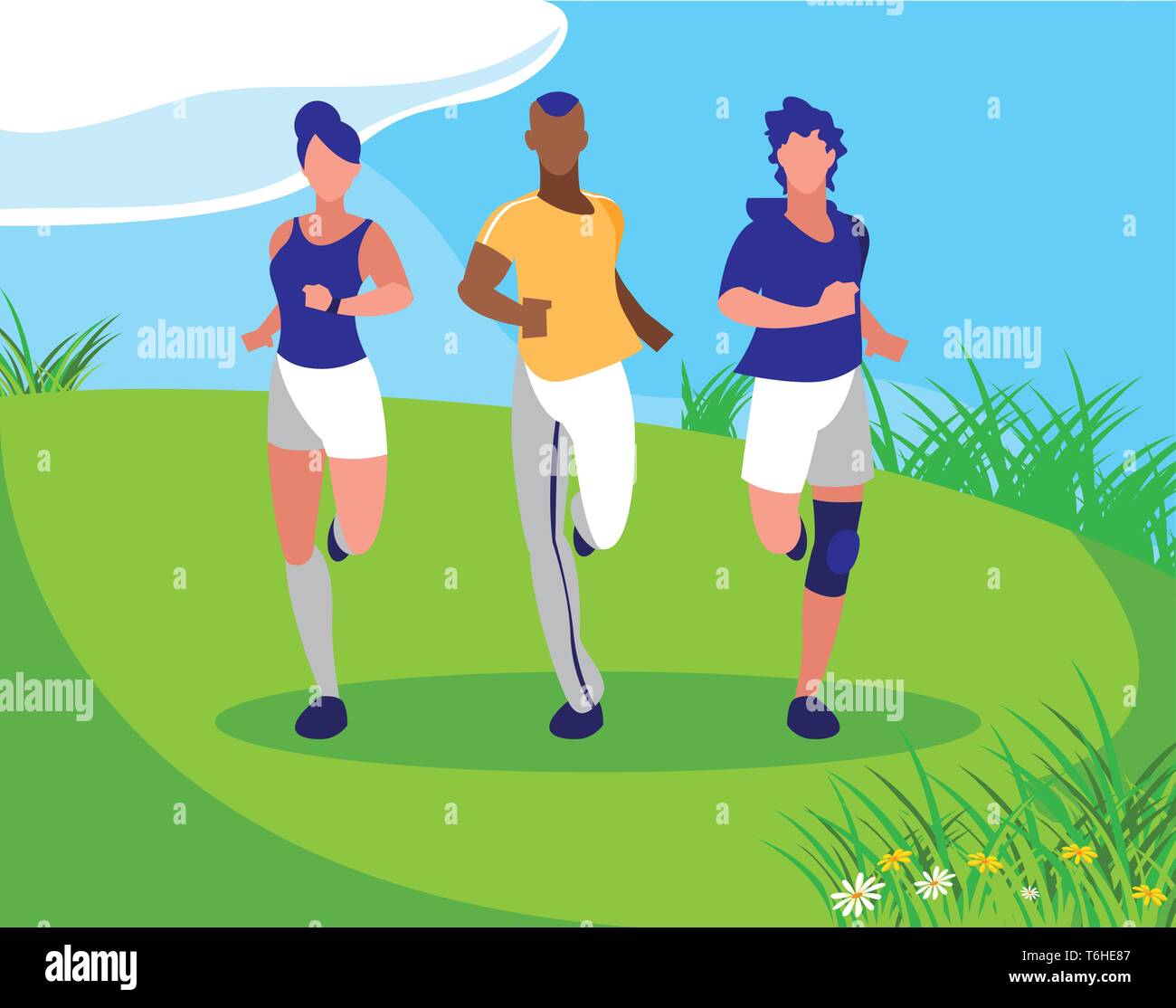 athletics group people running in the camp vector illustration design ...
