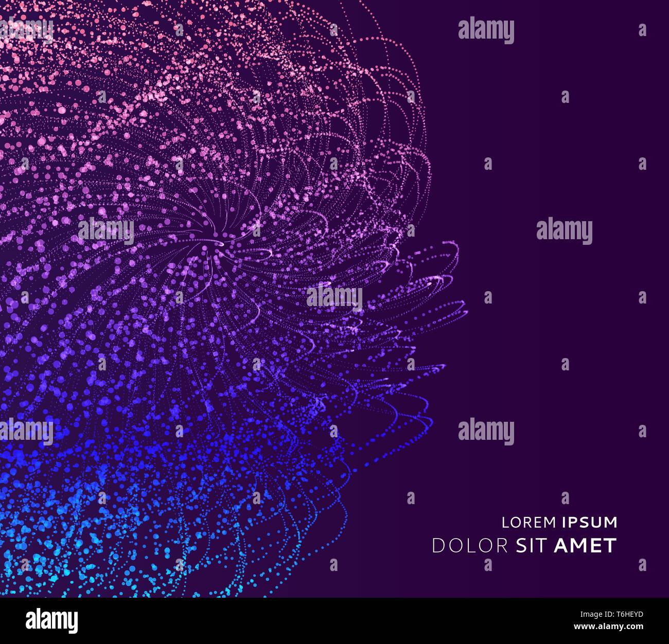 Point explode. Array with dynamic emitted particles. 3d technology style. Abstract background ...