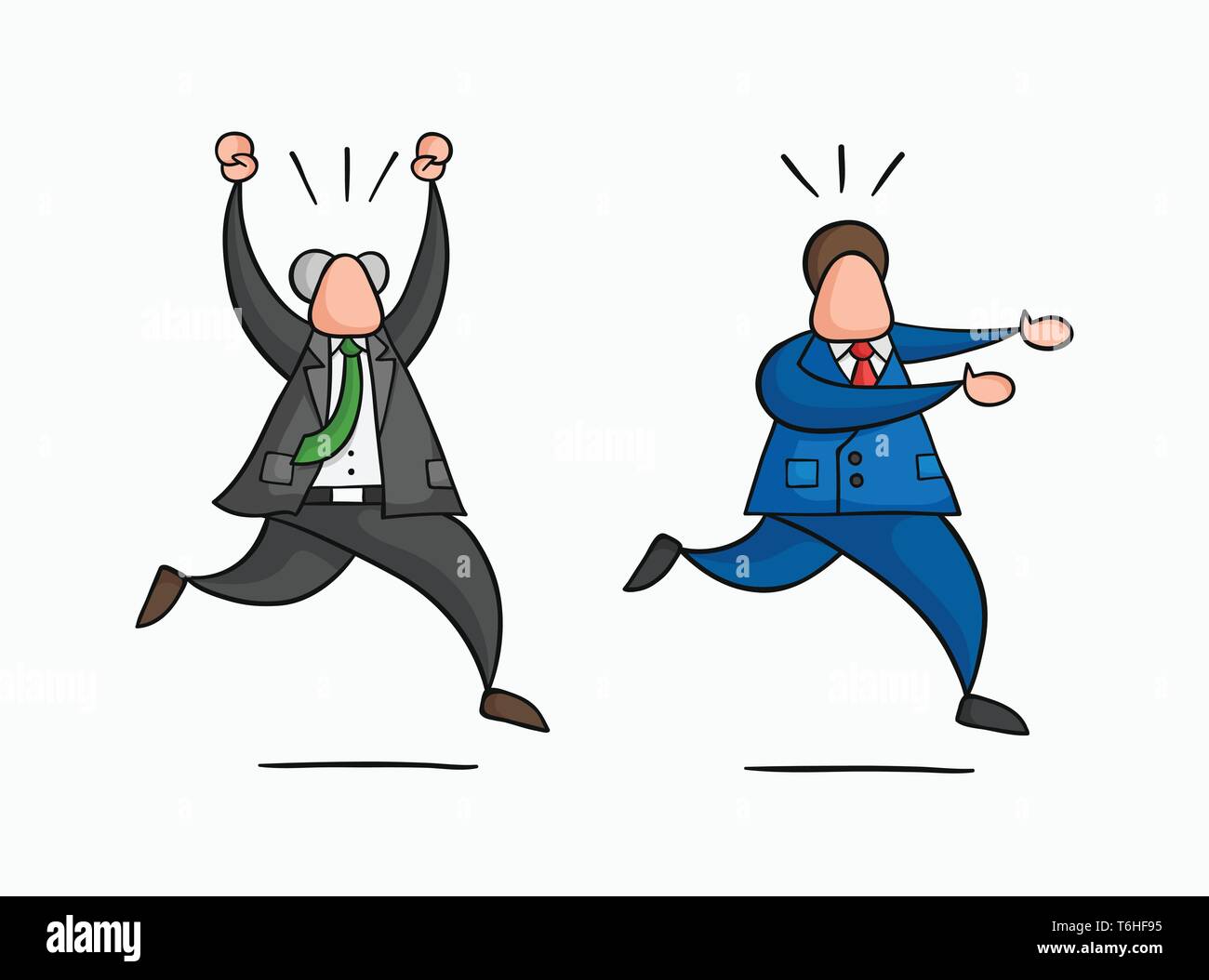 Hand-drawn vector illustration businessman worker runs away from angry ...