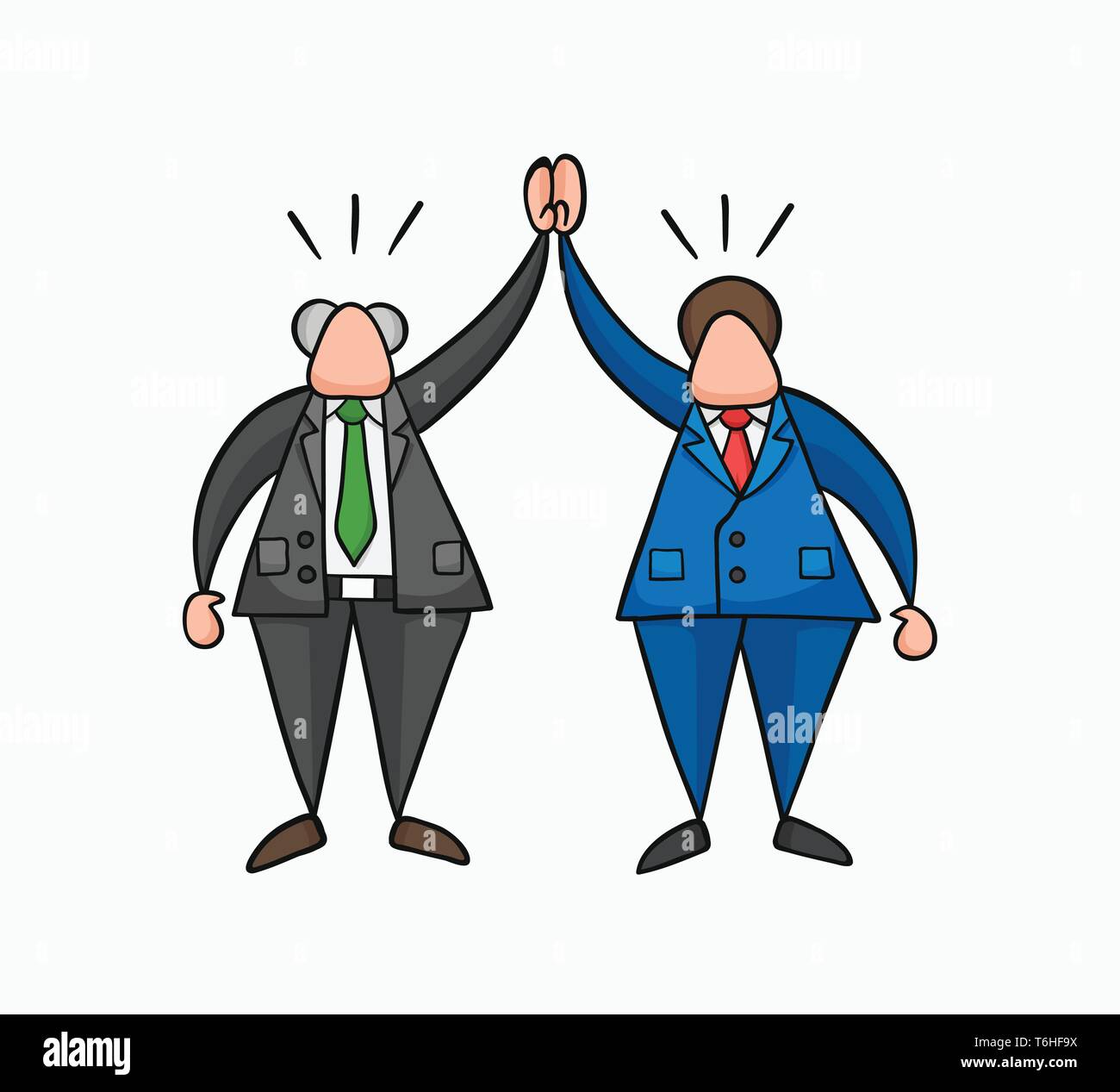 Hand-drawn vector illustration happy businessman boss and worker ...