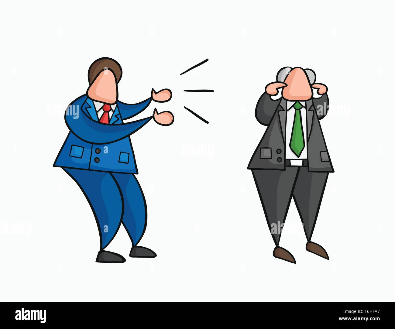 Hand-drawn vector illustration angry businessman worker yelling at boss ...