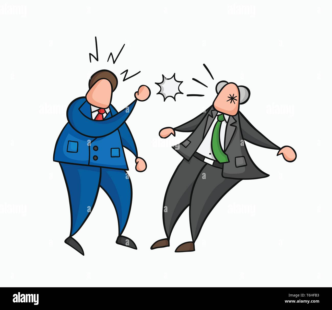 Hand-drawn vector illustration angry businessman worker punched his ...