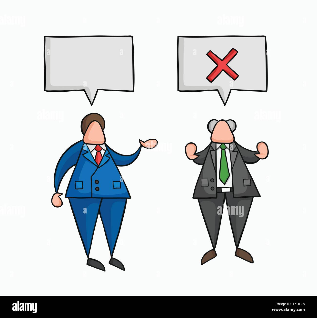 Hand-drawn vector illustration businessman worker speaks with boss and ...