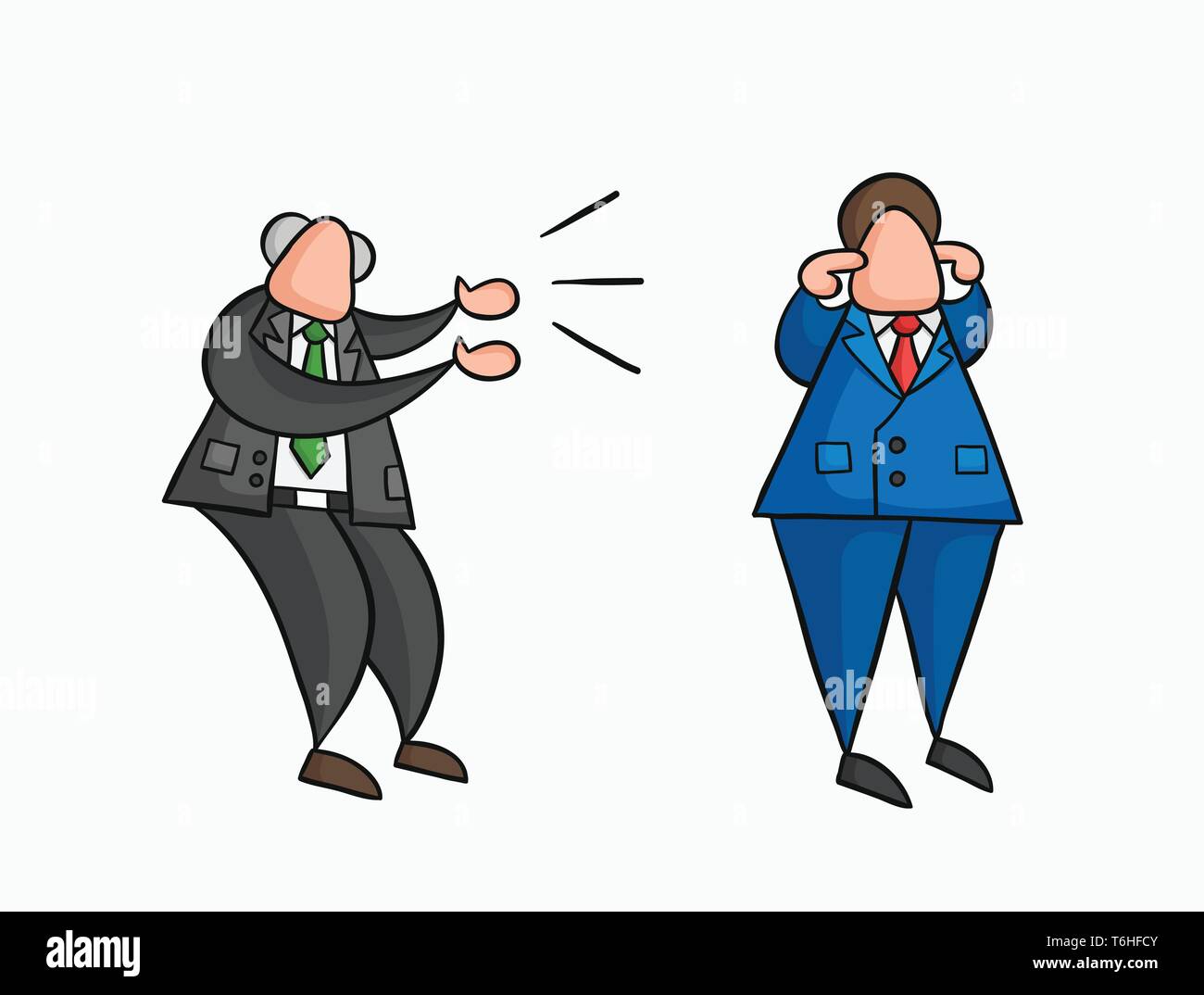 Hand-drawn vector illustration angry boss yelling at businessman worker ...