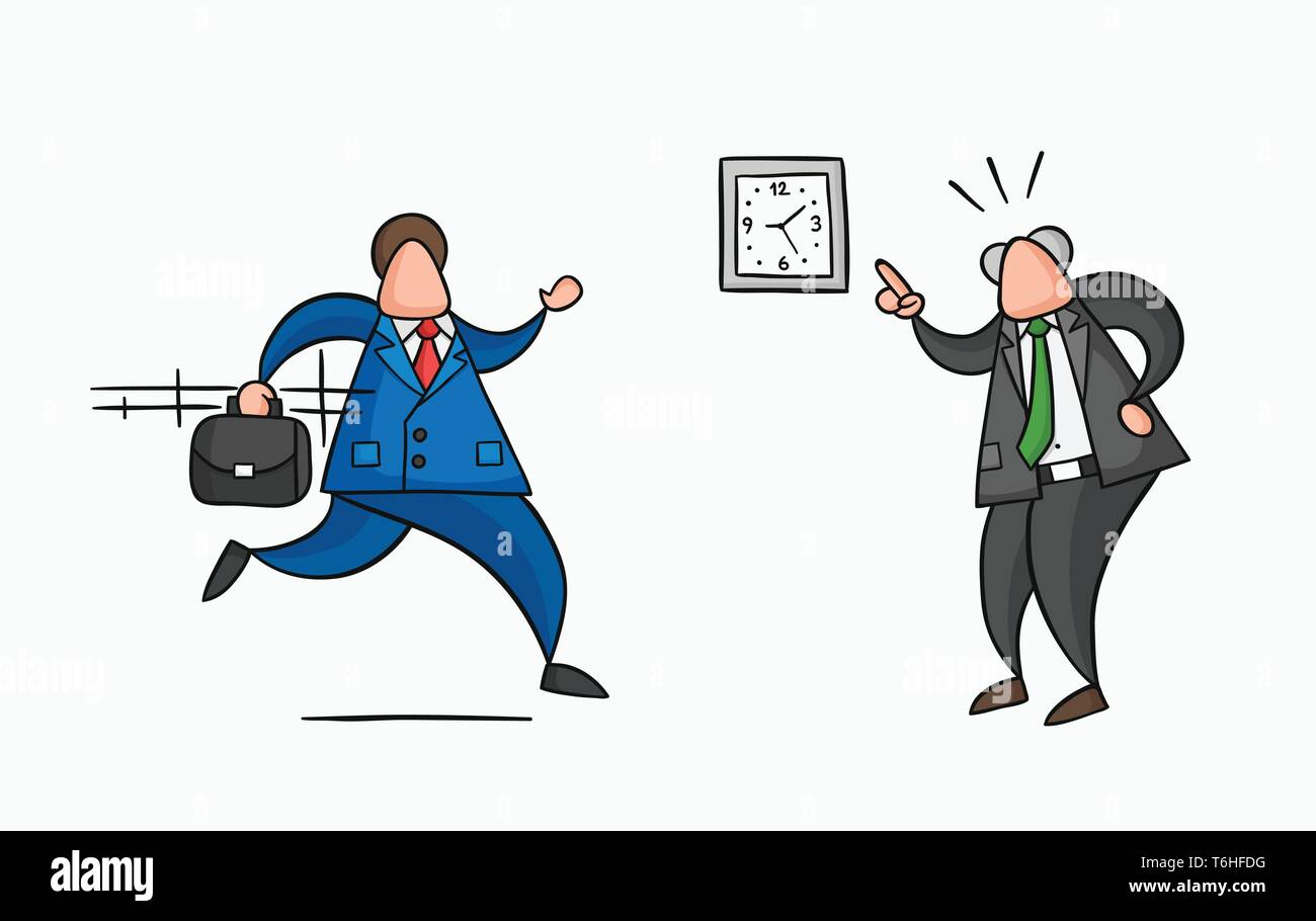 Hand-drawn vector illustration businessman worker late for work and ...