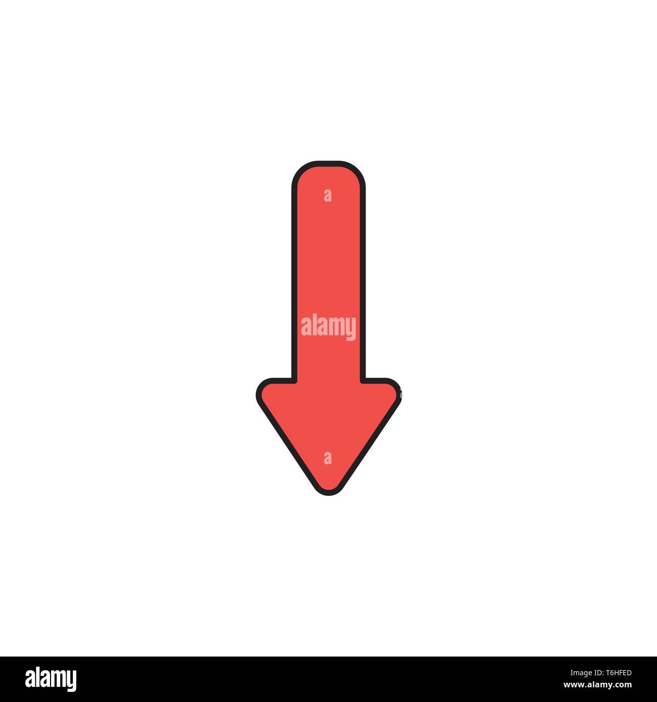 Vector icon of red arrow moving down. Black outlines and colored Stock ...