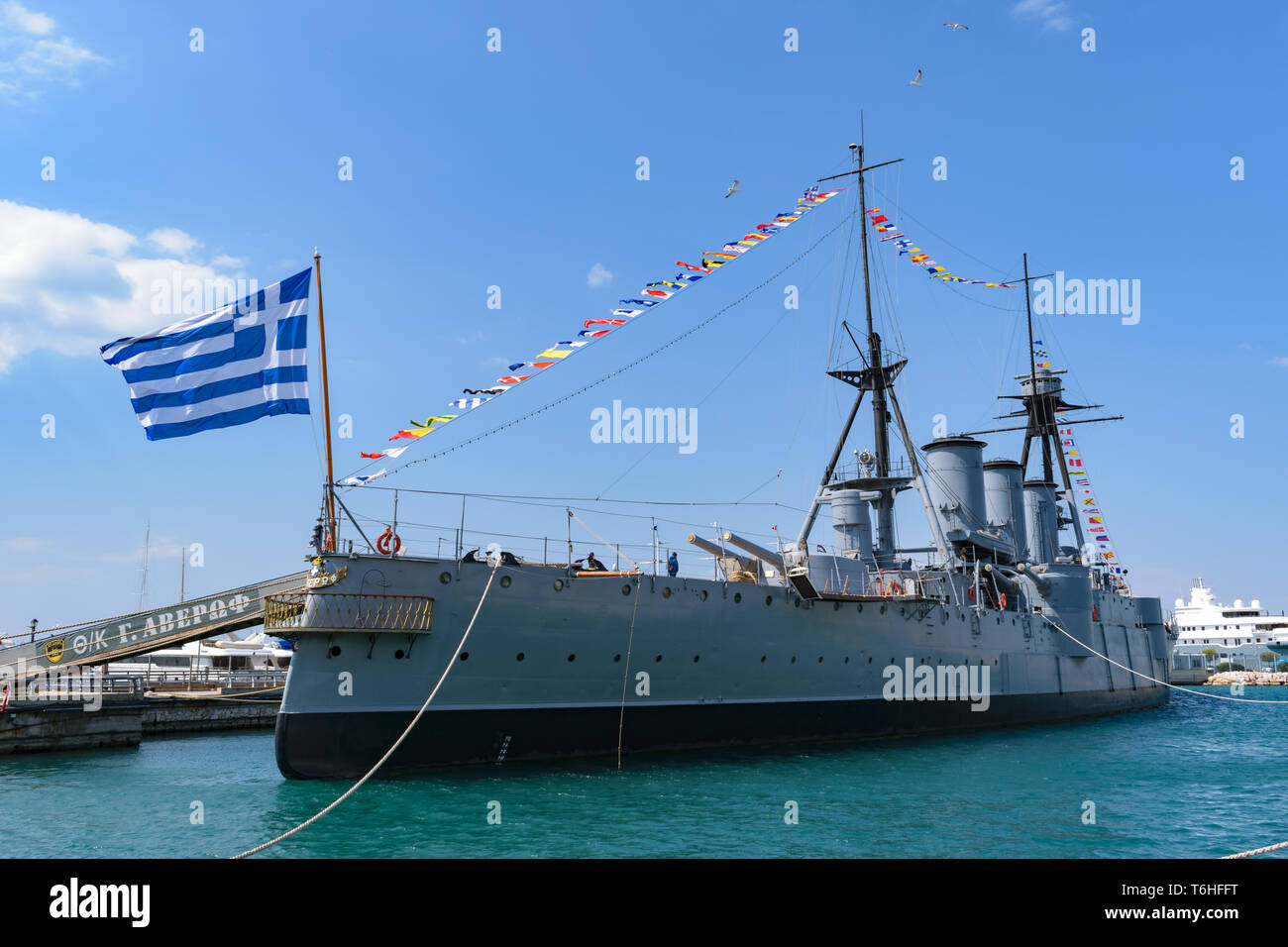 Marina Flisvos, Athens - March 24 2019: Averof battleship and museum ...