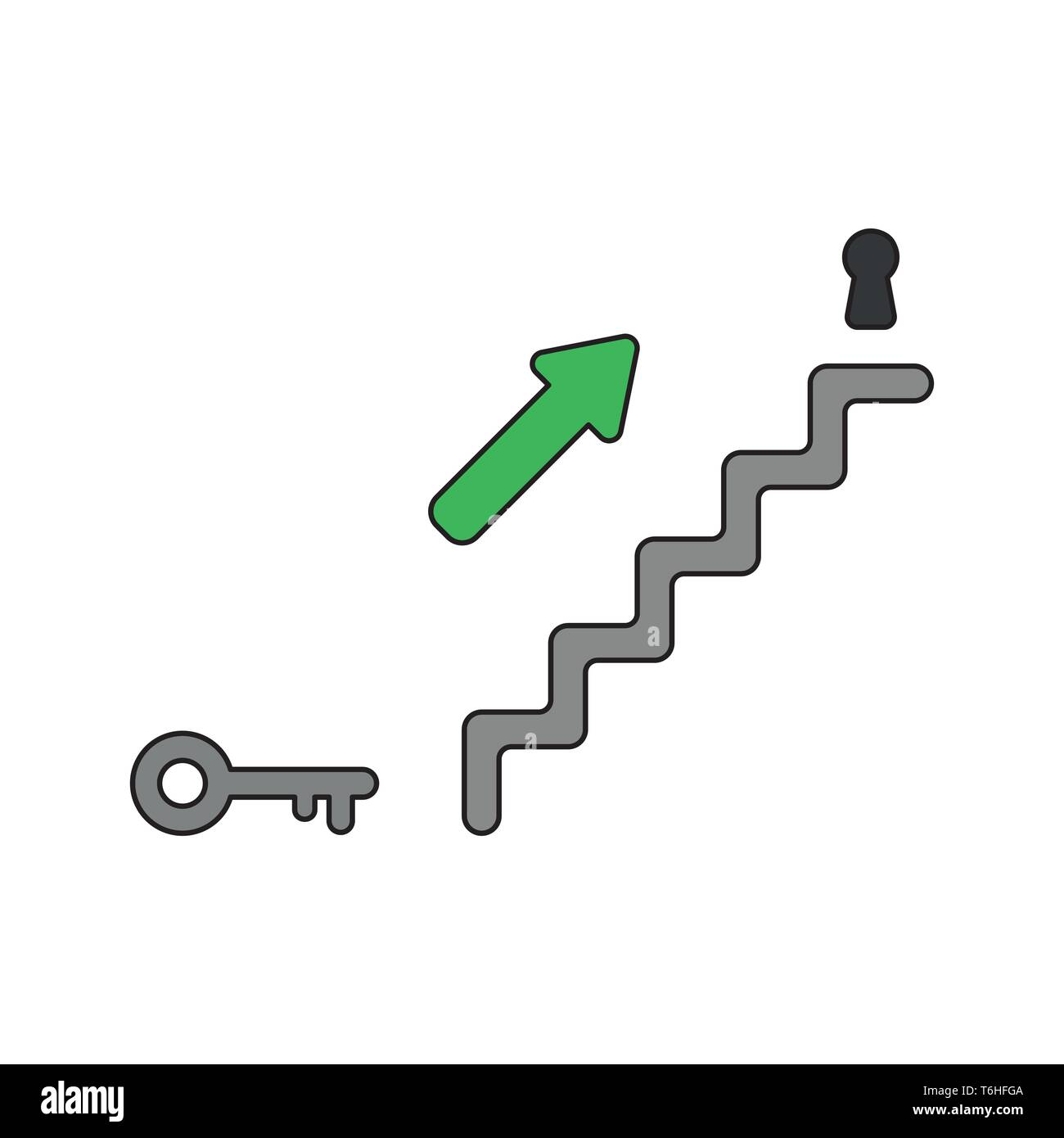 Vector icon concept of stairs with key and green arrow showing keyhole ...