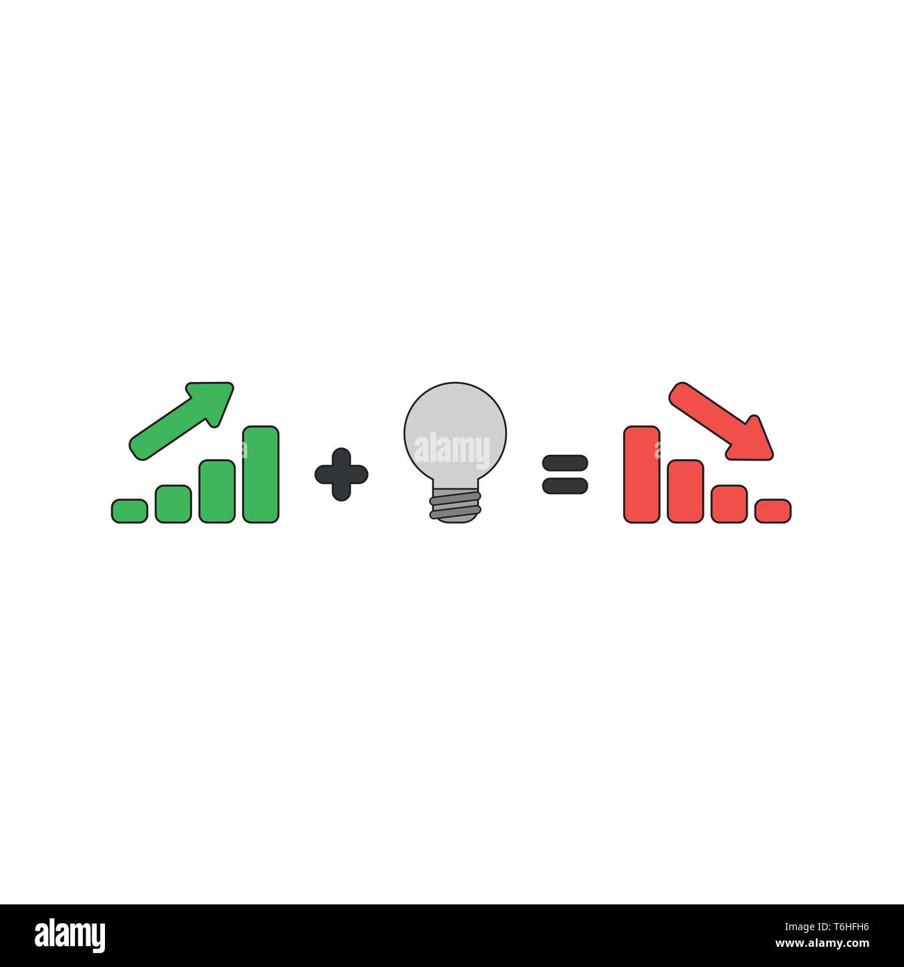 Vector icon concept of green sales bar chart moving up plus bad light ...
