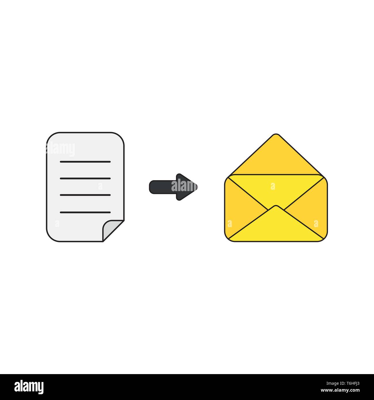 Vector icon concept of written paper into yellow open envelope mail ...