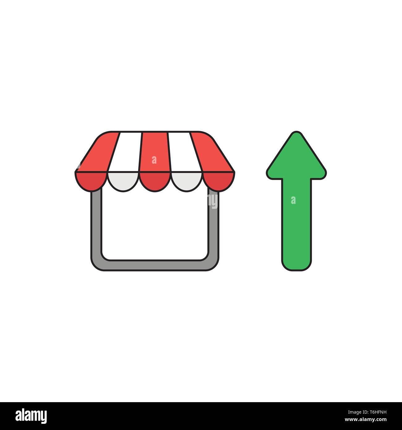 Vector icon concept of shop stpre with green arrow moving up. Black ...