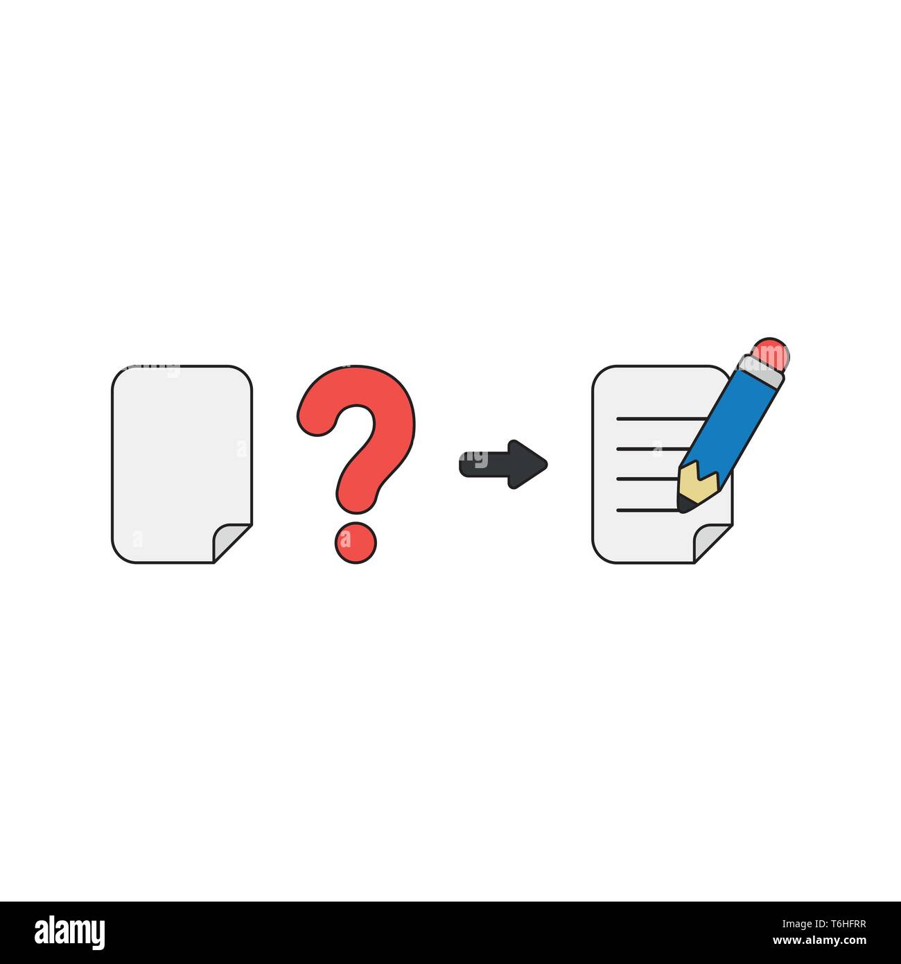 Vector icon concept of blank paper with red question mark and writing ...