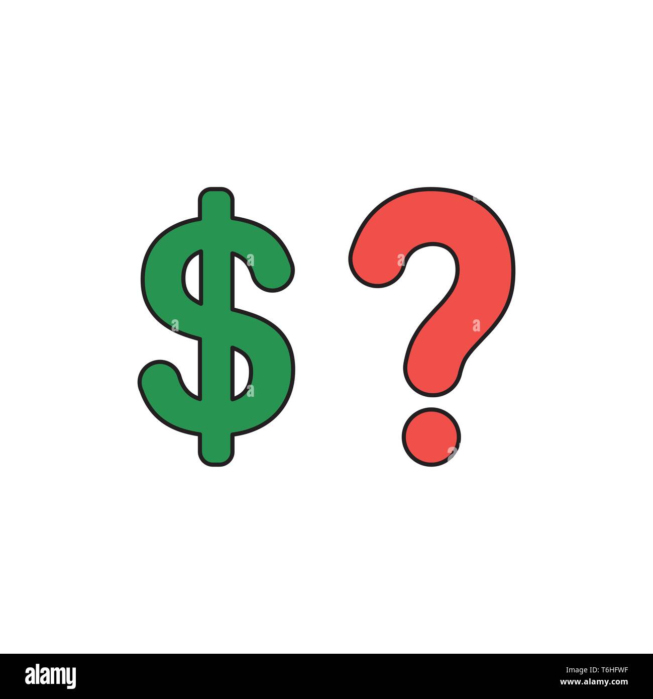Vector icon concept of green dollar symbol with red question mark ...