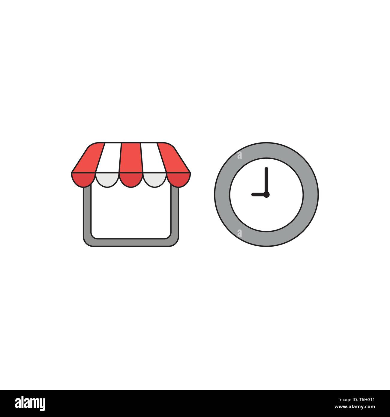 Vector icon concept of shop store with clock. Black outlines and ...