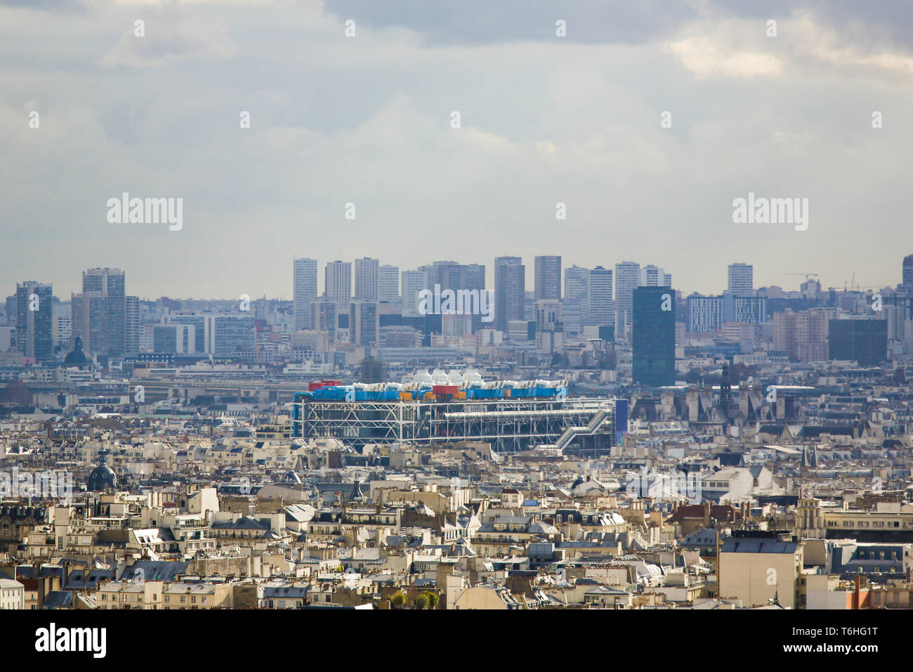 Aerial view on the center of Paris as seen from Montmartre, with the ...