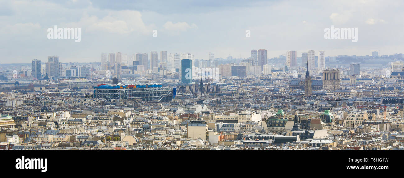 Aerial view on the center of Paris as seen from Montmartre, with the ...